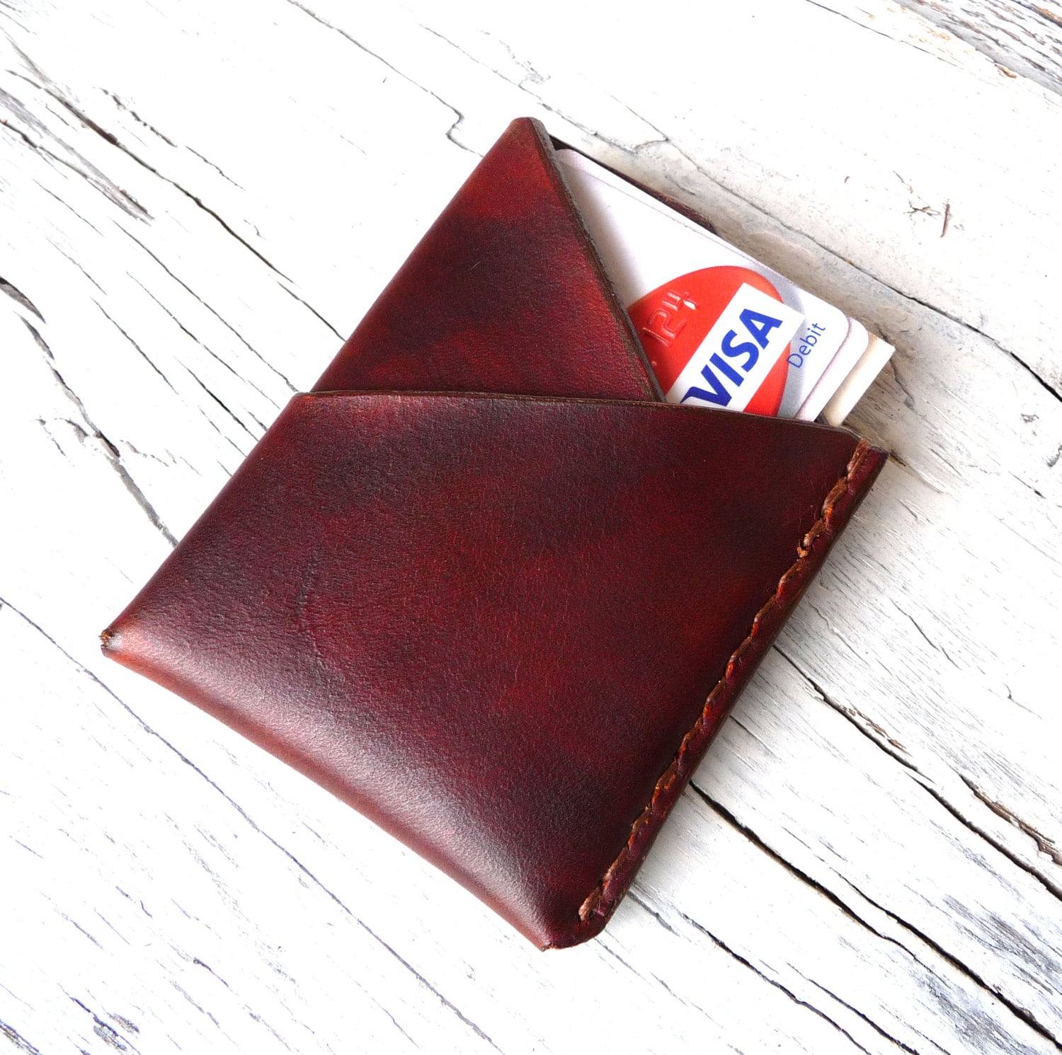 Slim Leather Card Wallet. Minimalist Wrap Wallet. Free Personalisation.
