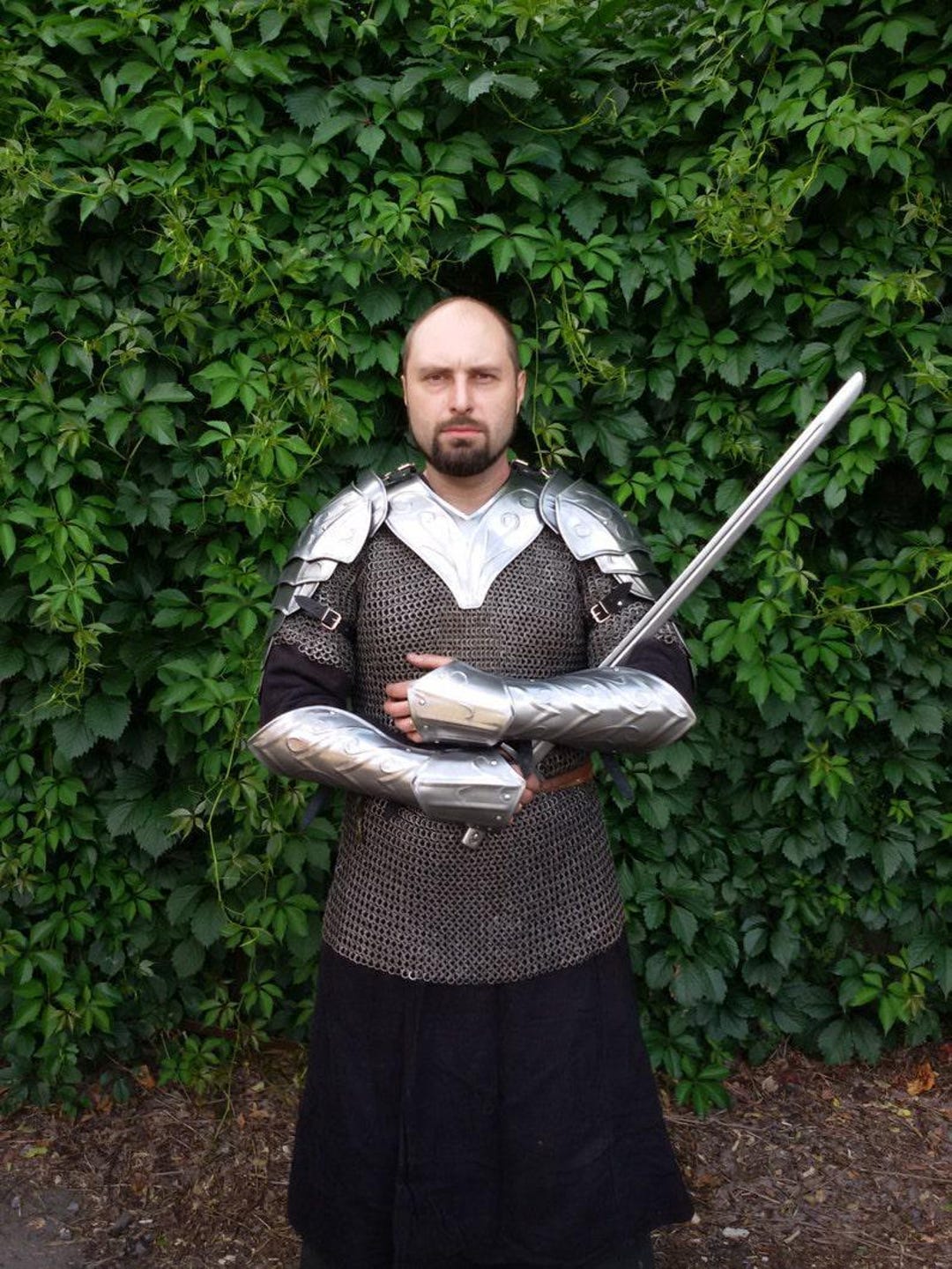 Medieval Chainmail Armor Set With Steel Pauldrons & Arm Guards | LARP ...