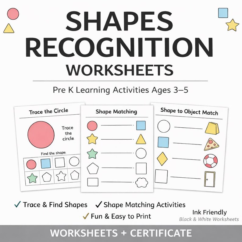 Shapes Recognition Preschool Worksheets, Shape Matching & Tracing ...