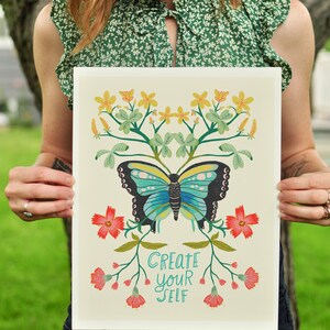 Create Yourself, Inspirational Wall Art, Butterfly Print, Encouraging ...
