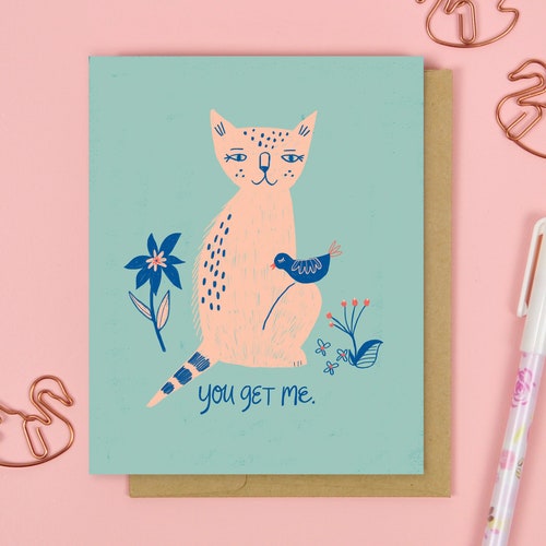 Cat Card You Get Me Card Friendship Greeting Card Thinking - Etsy