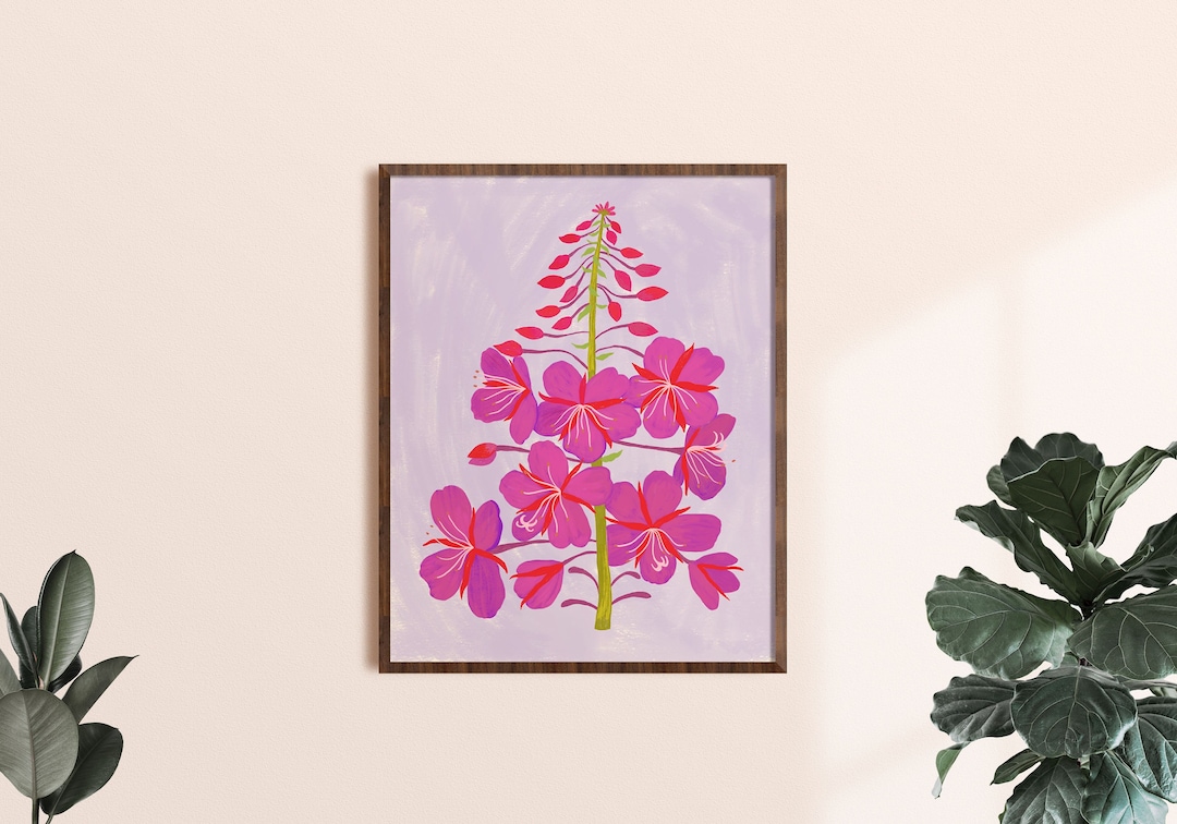 Fireweed Art Print, Pacific Northwest Wildflowers Illustration, Pink ...