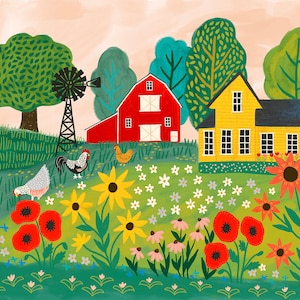 Whimsical Farm Print, Colorful Kids Decor, Kids Wall Art, Homestead ...