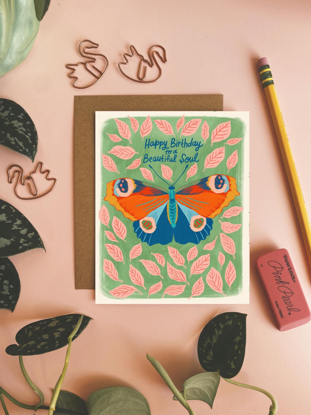 Happy Birthday to a Beautiful Soul, Butterfly Card, Hand Illustrated ...