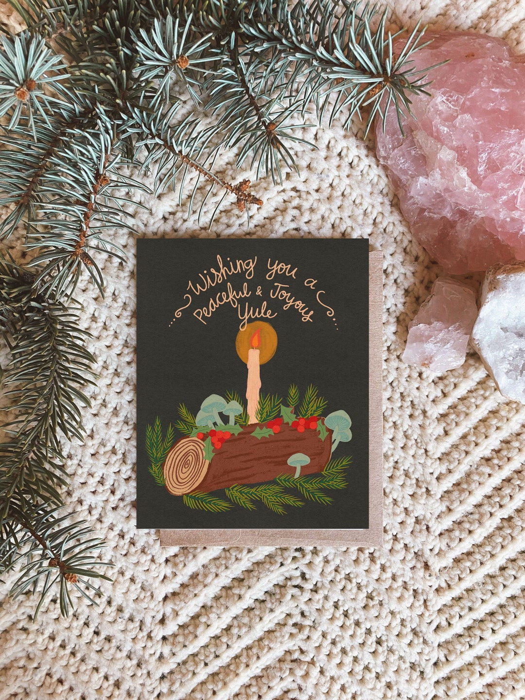 Yule Greeting Card, Yule Log Notecards, Xmas Cards, Holiday Card Set ...