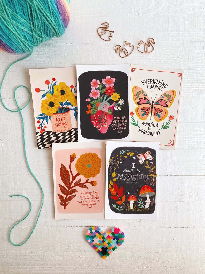 Encouraging Postcard Pack, Cute Postcard Set, Illustrated Notecards ...