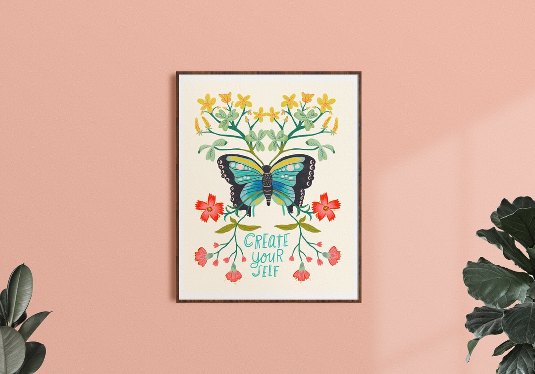 Create Yourself, Inspirational Wall Art, Butterfly Print, Encouraging ...