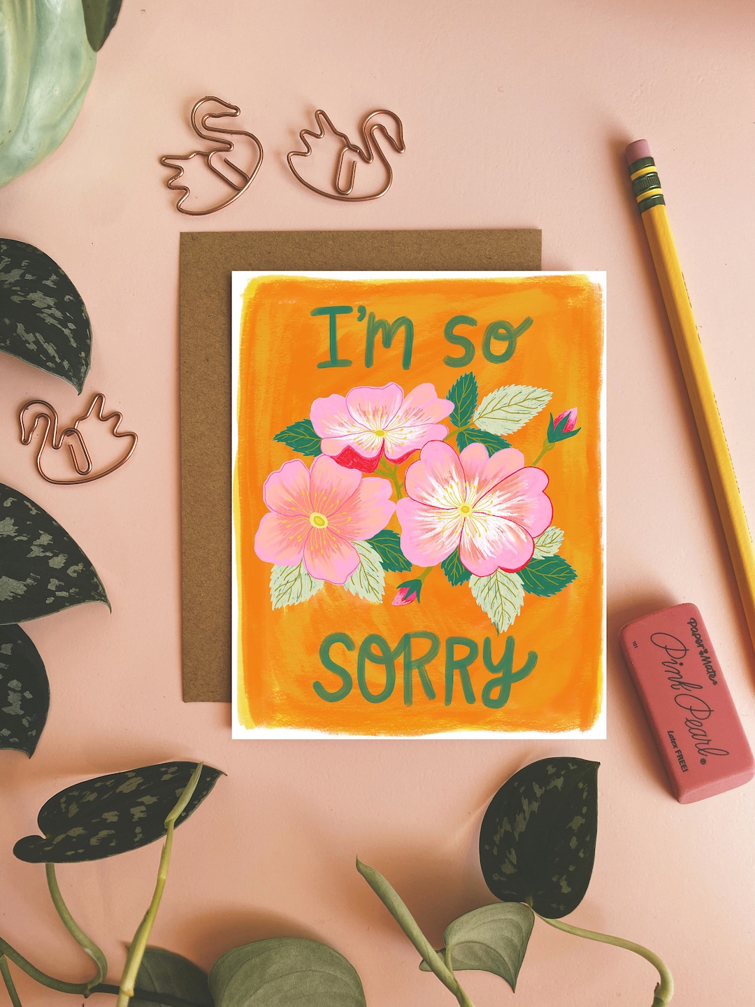 I'm so Sorry Card, Apology Greeting Card, Cute Flower Card, Hand Drawn ...