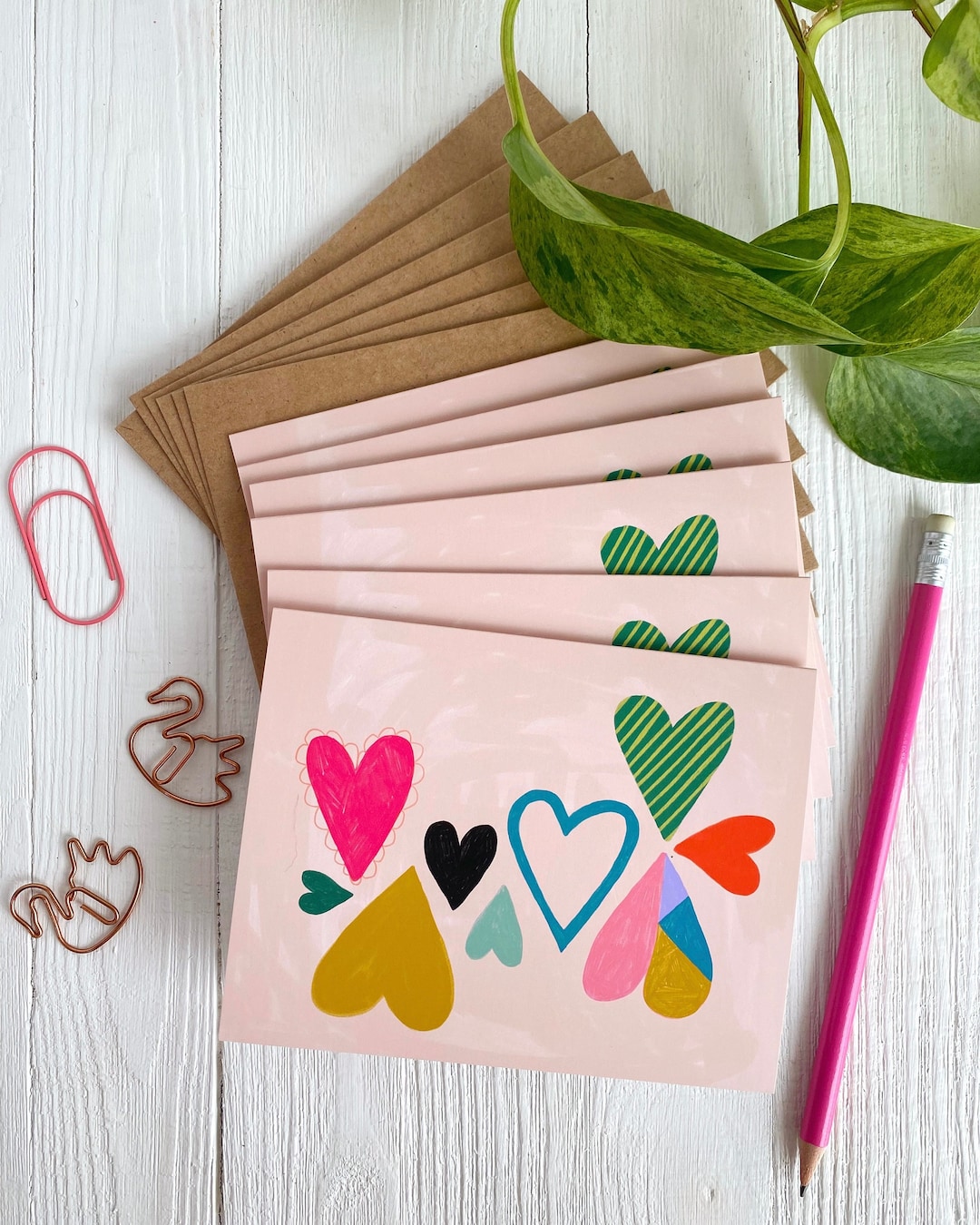 Heart Cards, Set of 6 Notecards, Cards for Friends, Cute Cards ...