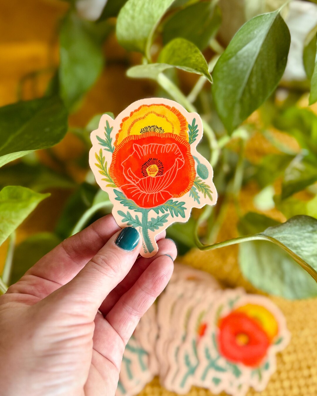California Poppy Sticker, Flower Sticker, Water Bottle Decals, Nature ...