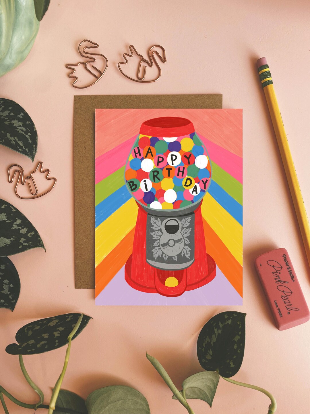 Happy Birthday Card, Gumball Machine Card, Blank Inside, Greeting Cards ...