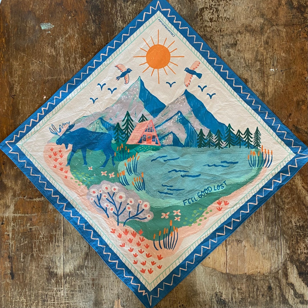 Hiking Bandana, Cotton Neckerchief, Mountain Scarf, Pacific Northwest ...
