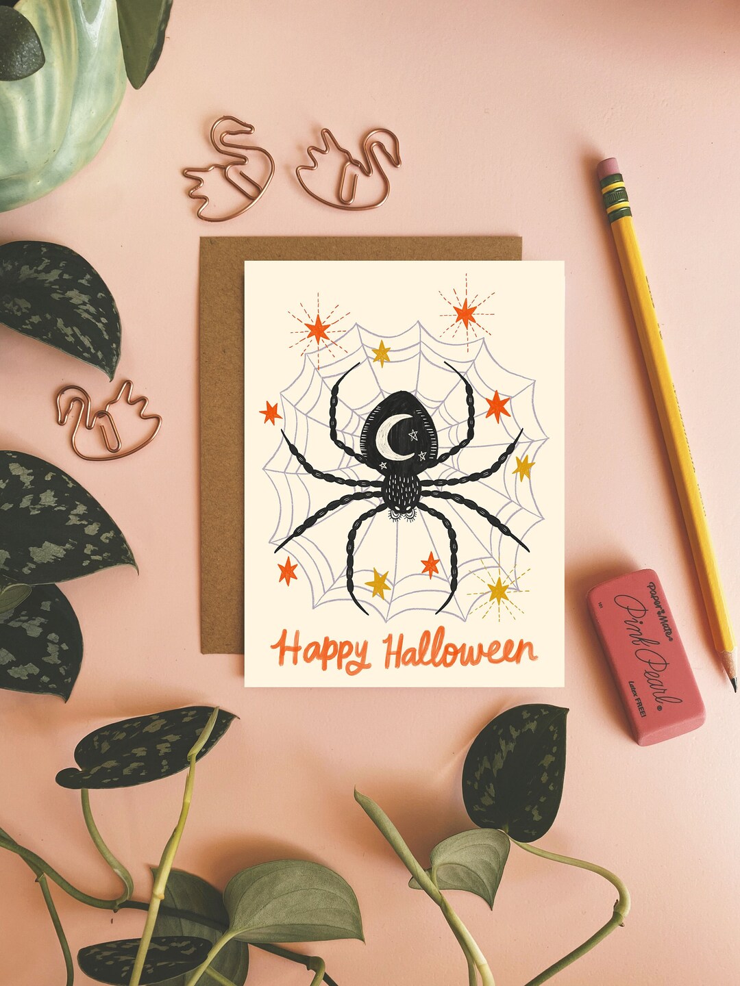 Happy Halloween Cards, Spider Notecard, Blank Card, Illustrated ...