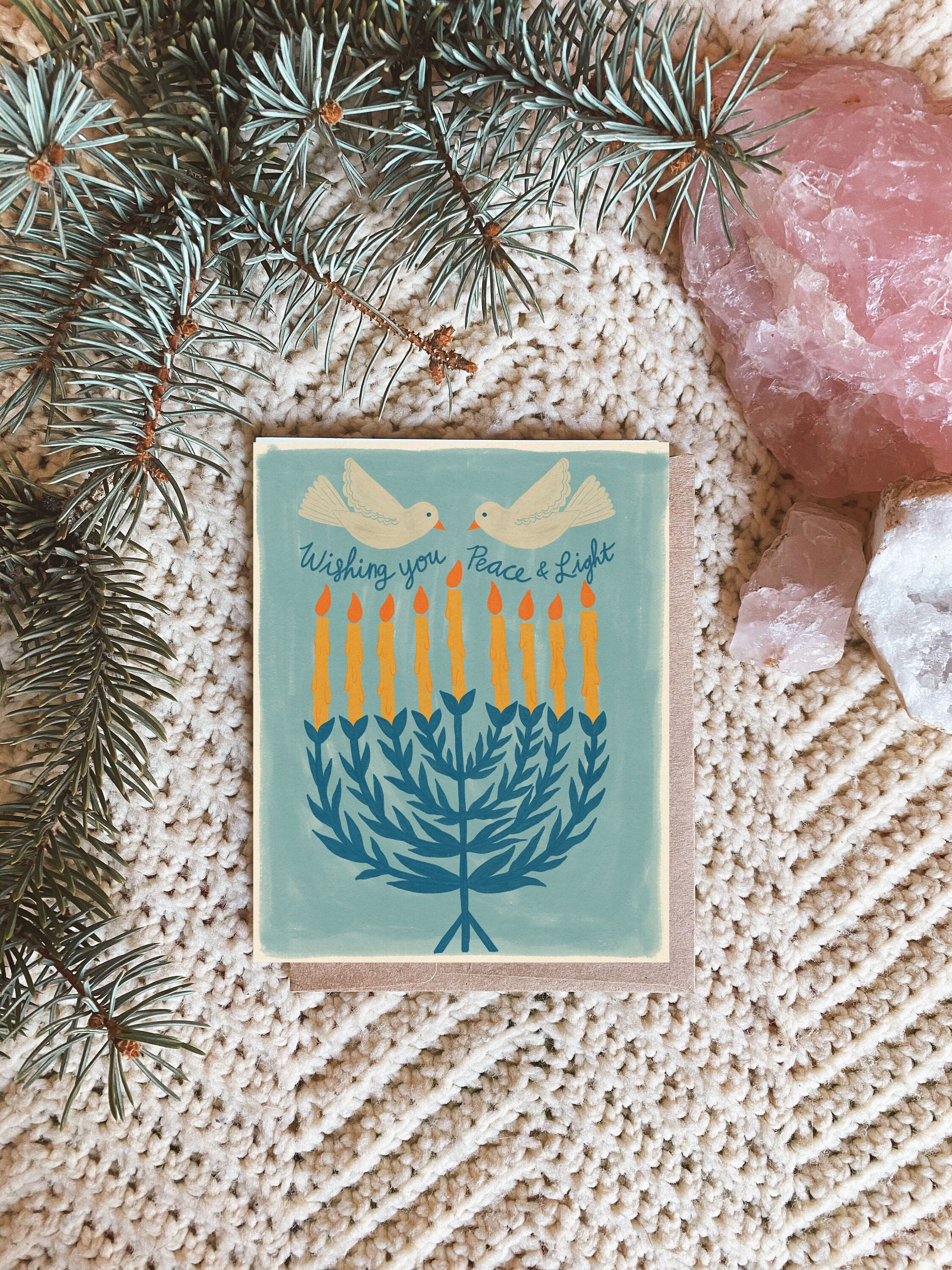 Hanukkah Greeting Card, Wishing You Peace and Light, Hanukkah Menorah ...