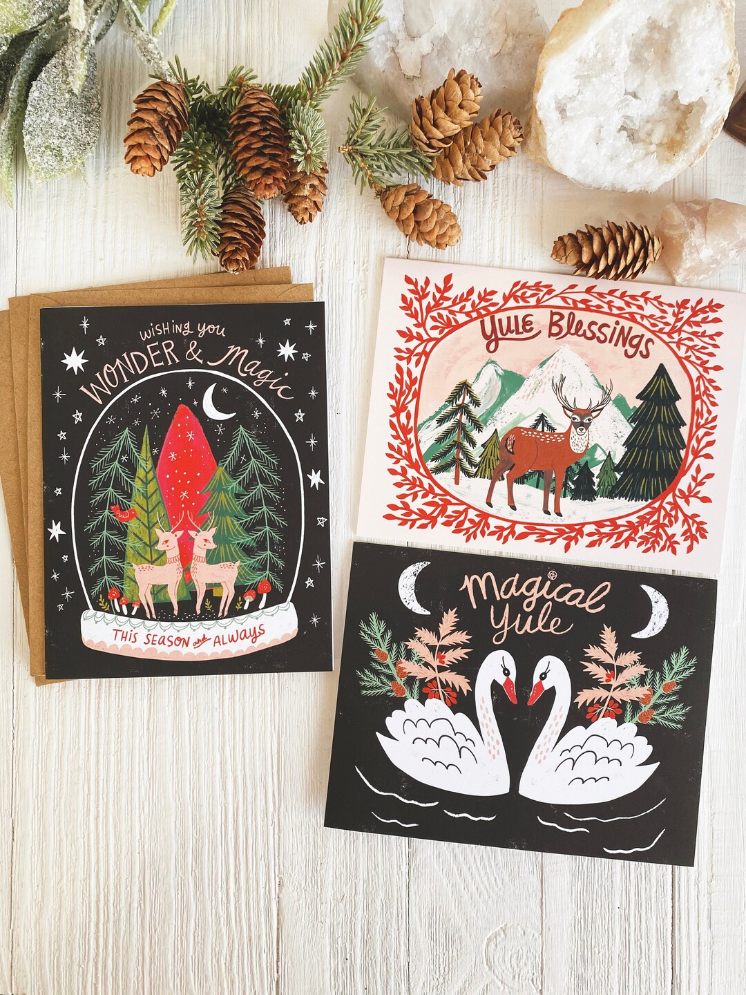 Holiday Cards, Yule Card Set, Whimsical Christmas Cards, Blank Cards ...