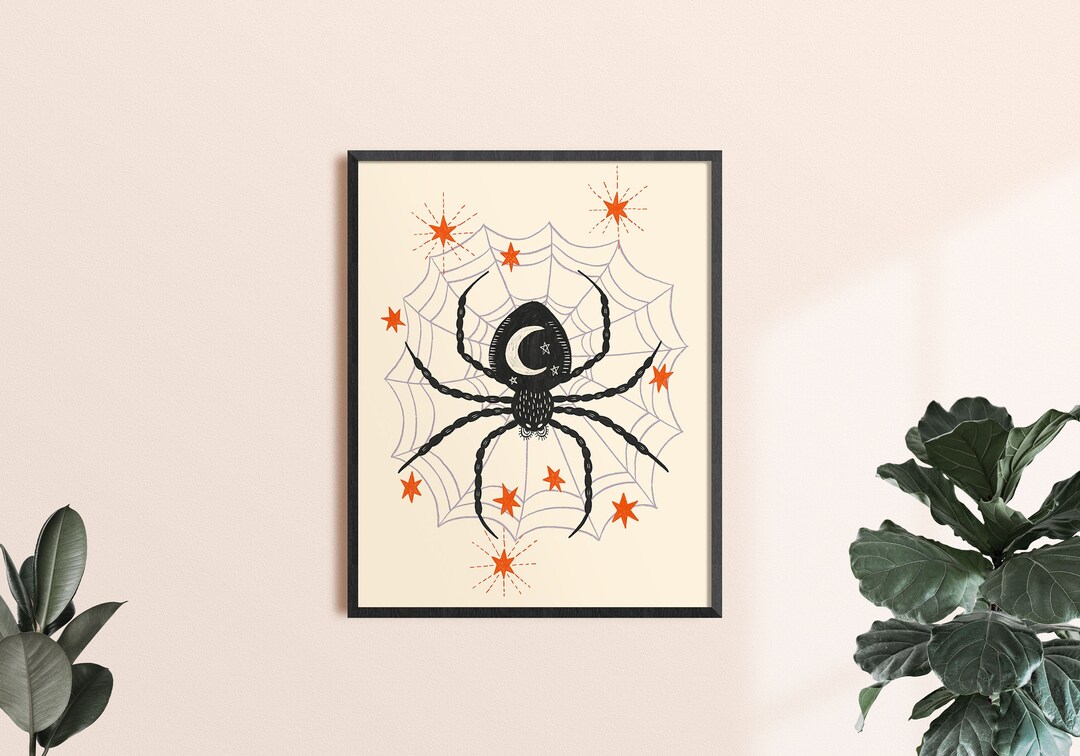 Black Spider Wall Art, Halloween Decor, Witchy Artwork, Autumn Home ...