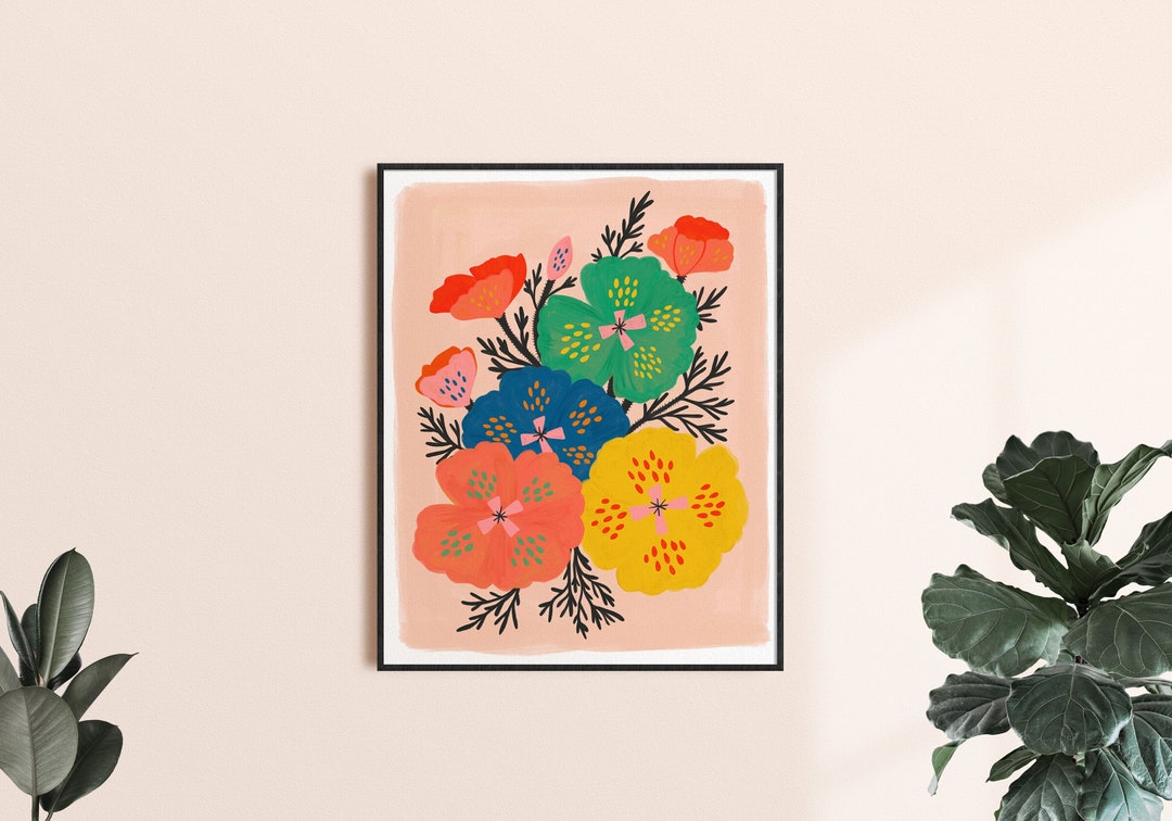 Colorful Wall Art, Bright Art Print, Bold Illustration Print, Flower ...