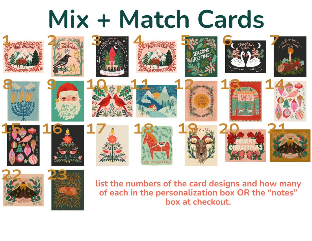 Mix and Match Holiday Cards | Winter Solstice Notecards | Yule Greeting ...