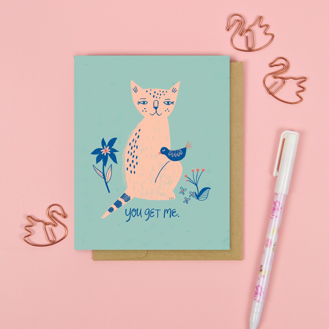 Cat Card, You Get Me Card, Friendship Greeting Card, Thinking of You ...
