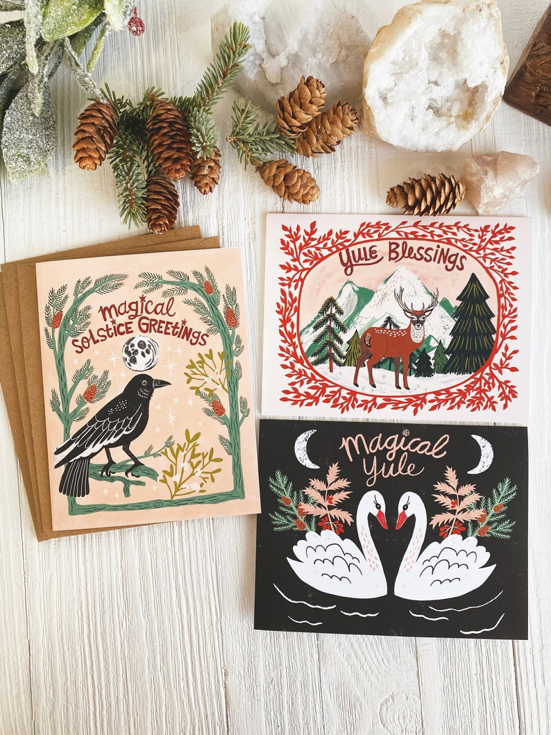 Winter Solstice Cards, Yule Greeting Cards, Xmas Notecard, Blank Cards ...