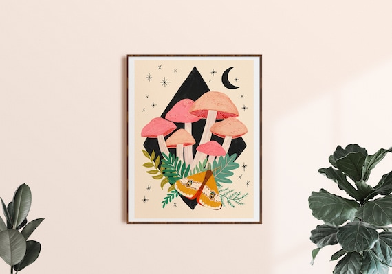 Mushroom Art Print Colorful Boho Artwork Mushroom Wall - Etsy