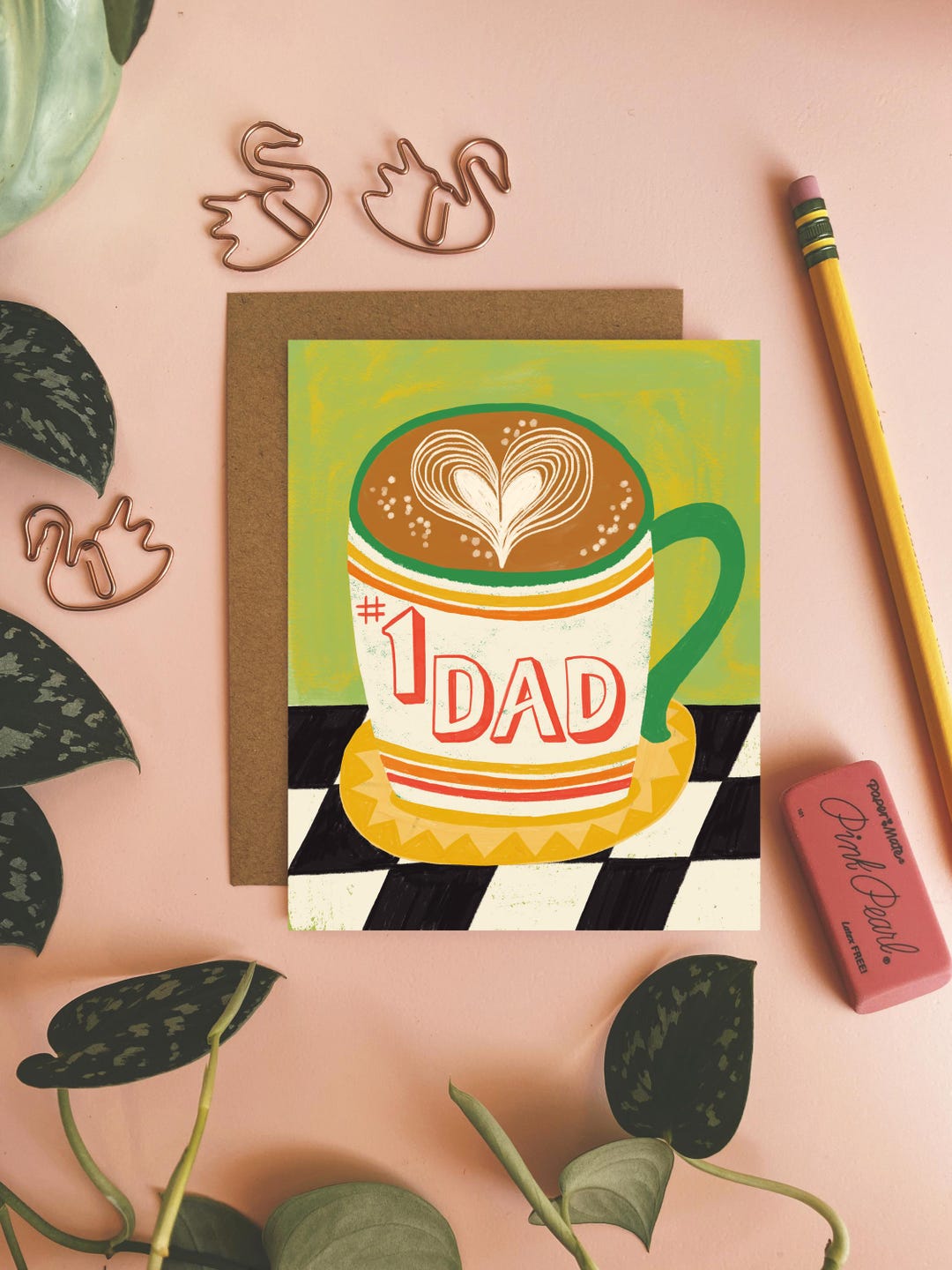 Number One Dad Card, Happy Father's Day Card, Coffee Mug Card, Unique ...
