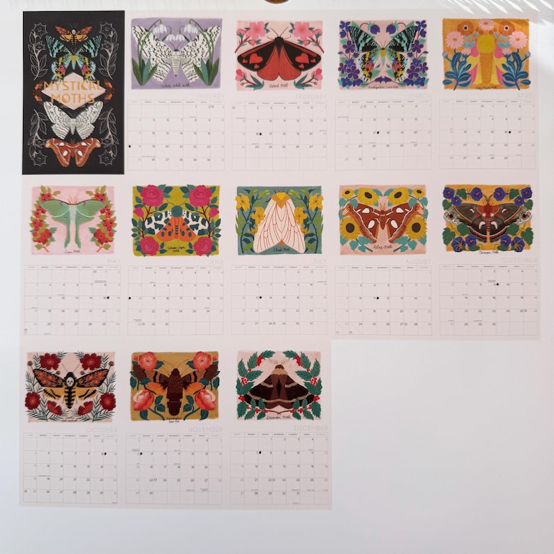 2026 Wall Calendar | Hand Drawn Moth Illustrations | Colorful Monthly ...