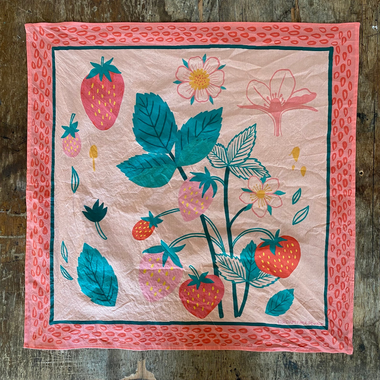 Strawberry Bandana, Cottage Core Hair Scarf, Women's Cotton Bandana ...