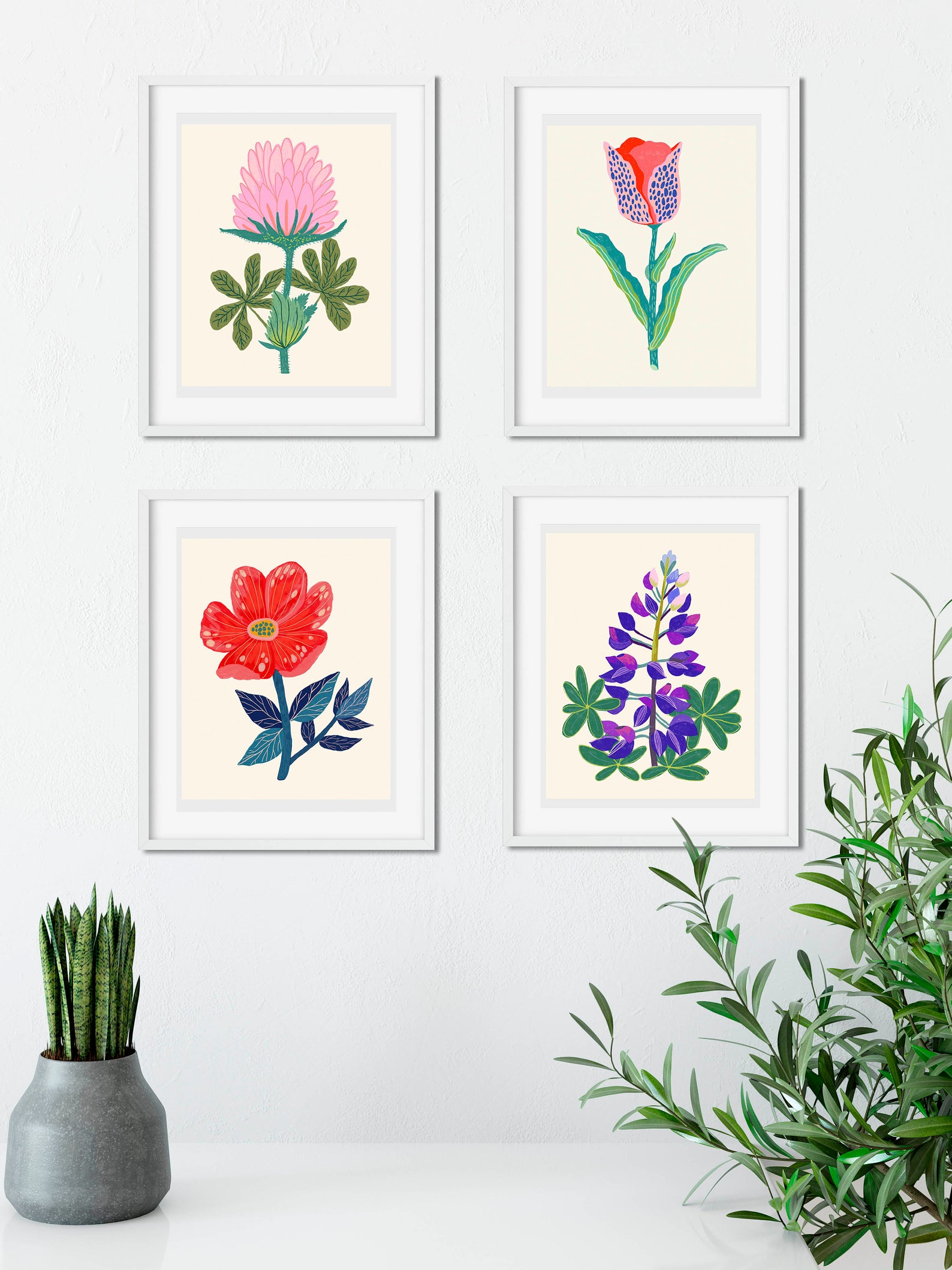 Floral Print Set, Botanical Art, Flower Prints, Set of 4, Gallery Wall ...