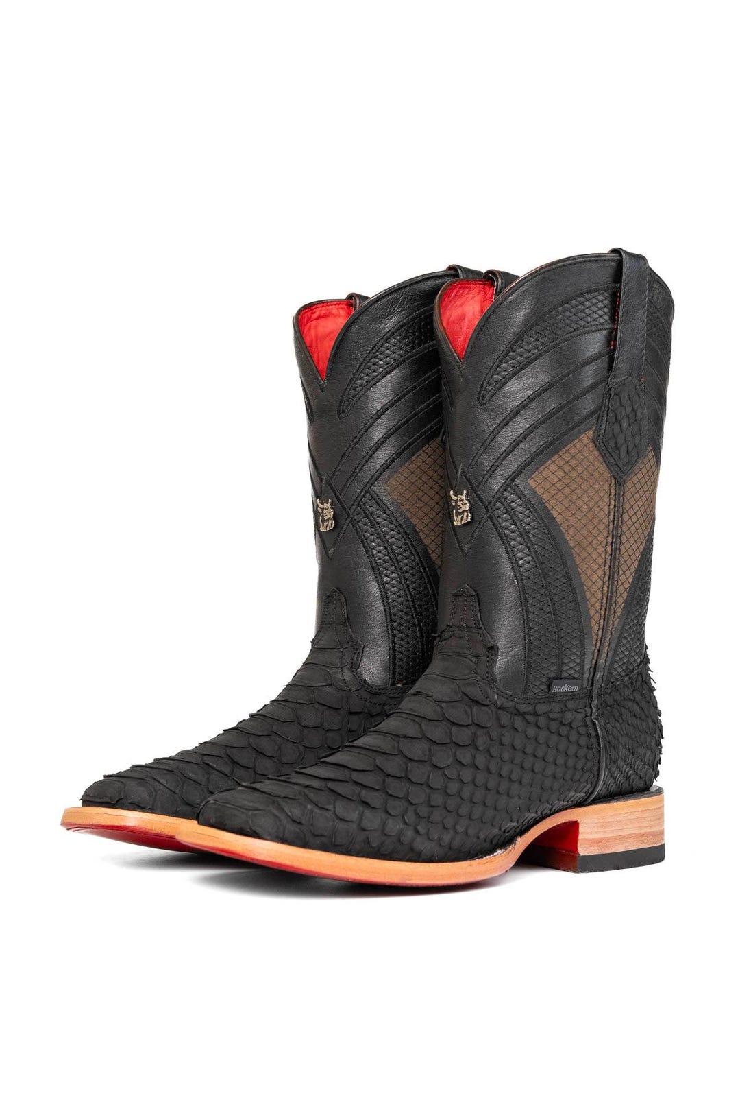 Men's Black Python Square Toe Cowboy Boots – Genuine Leather ...