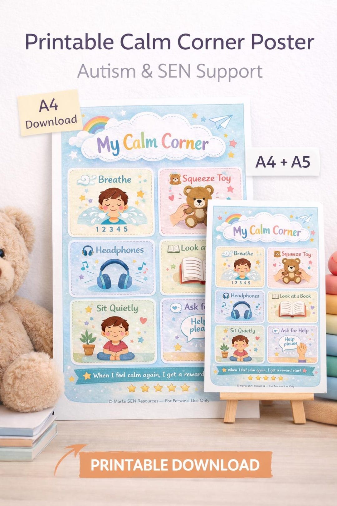 Calm Corner Poster, Autism ADHD Visual Aid, Self Regulation Strategies ...