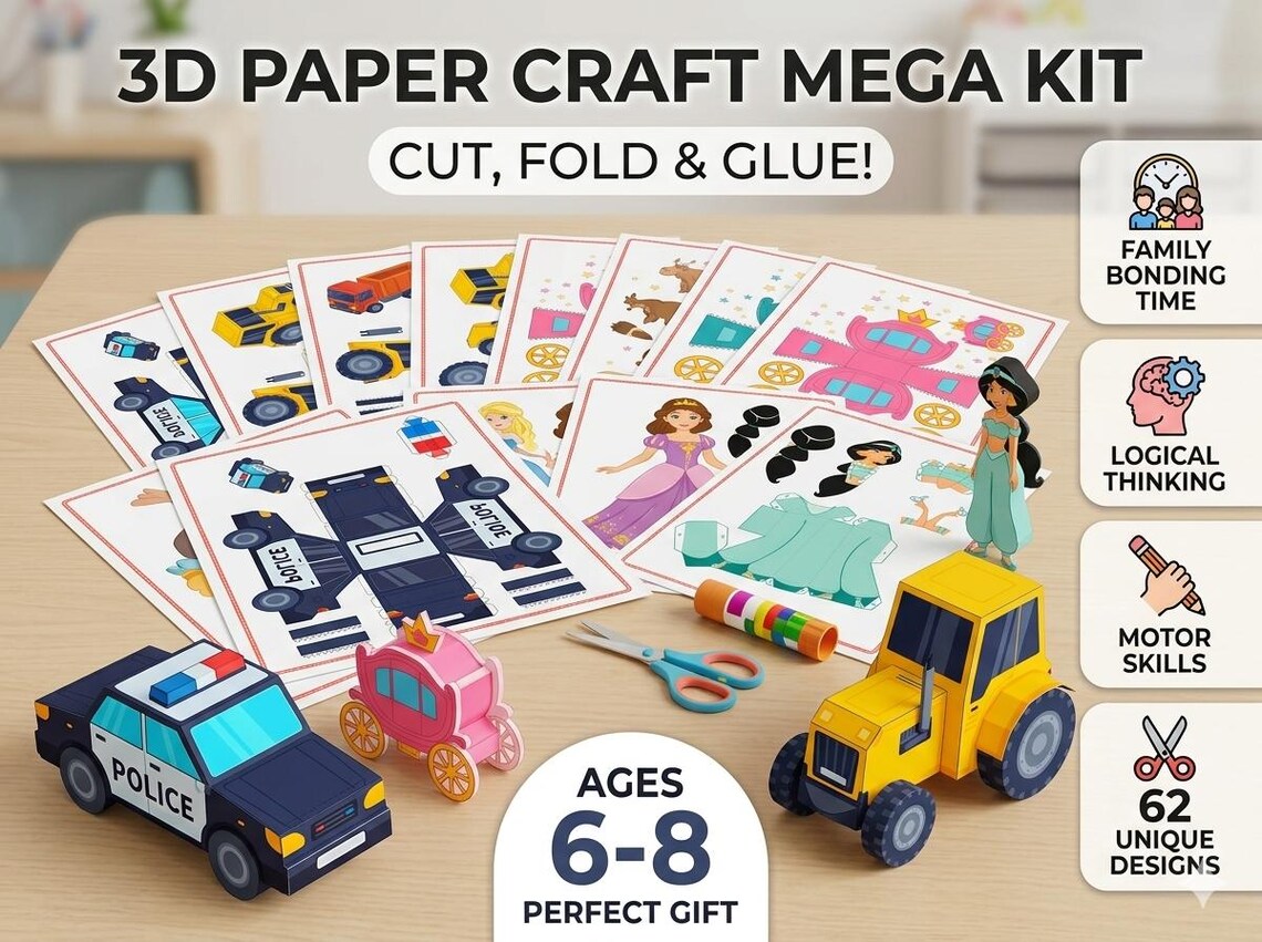 62-in-1 Kids' Paper Craft Mega Pack – Cut & Glue Creative Set - Etsy UK