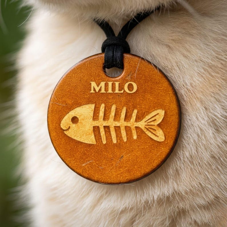 Personalized Leather Cat ID Tag Engraved Name Collar Charm Custom ...