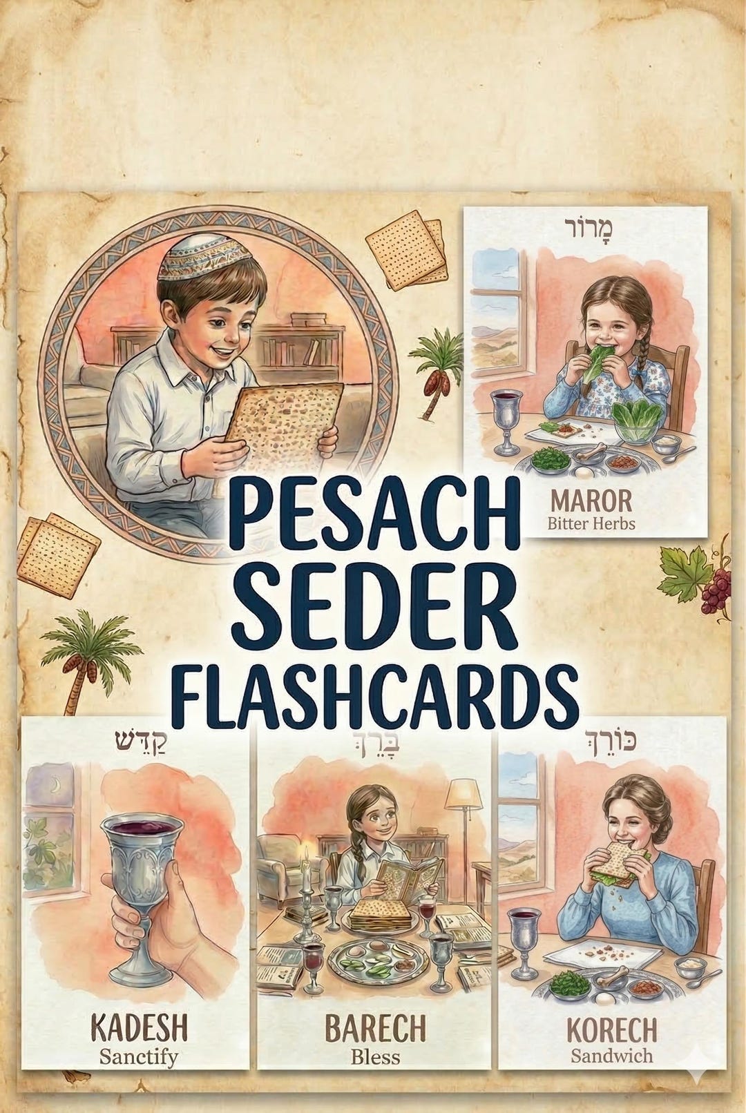 Passover Seder Flashcards – 15 Step Haggadah Guide for Kids – Pesach ...
