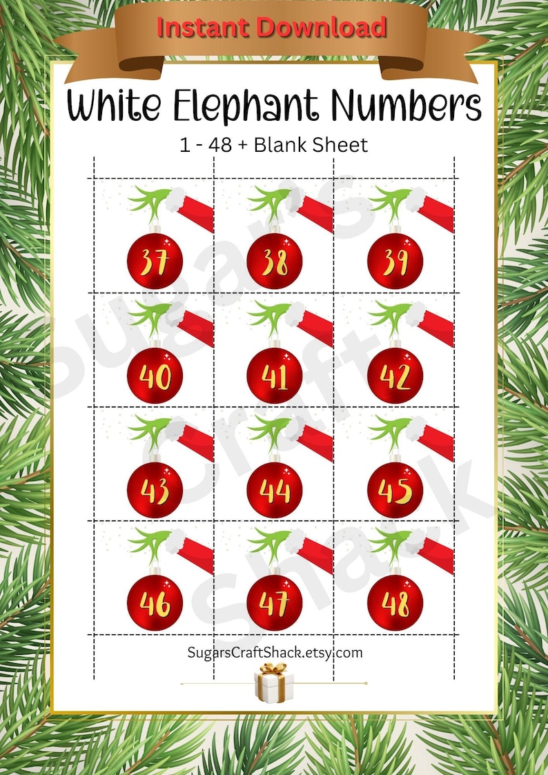Grinchy - White Elephant Gift Exchange Numbers - Etsy UK
