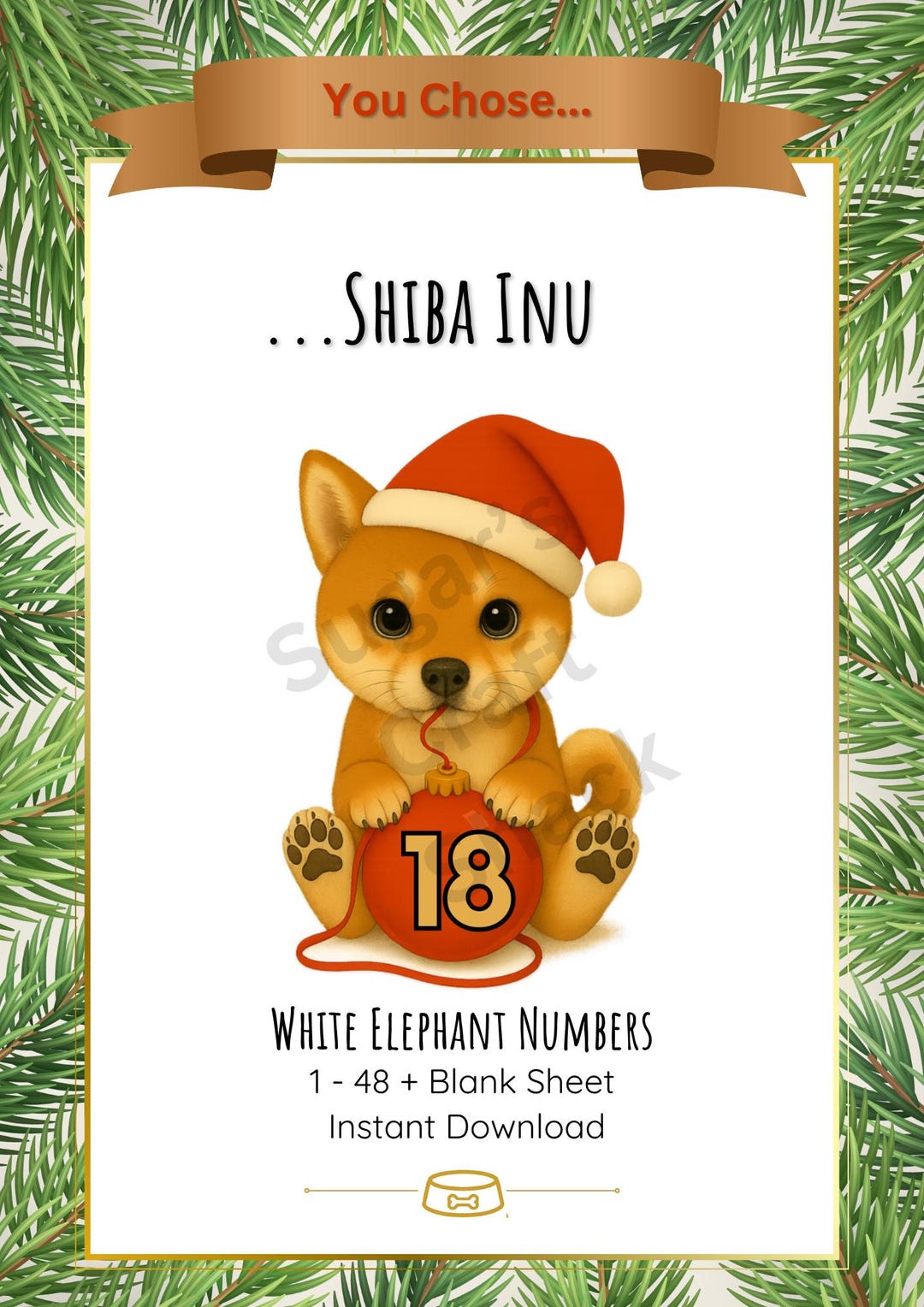 Shiba Inu White Elephant Gift Tag Numbers (digital Download) - Etsy