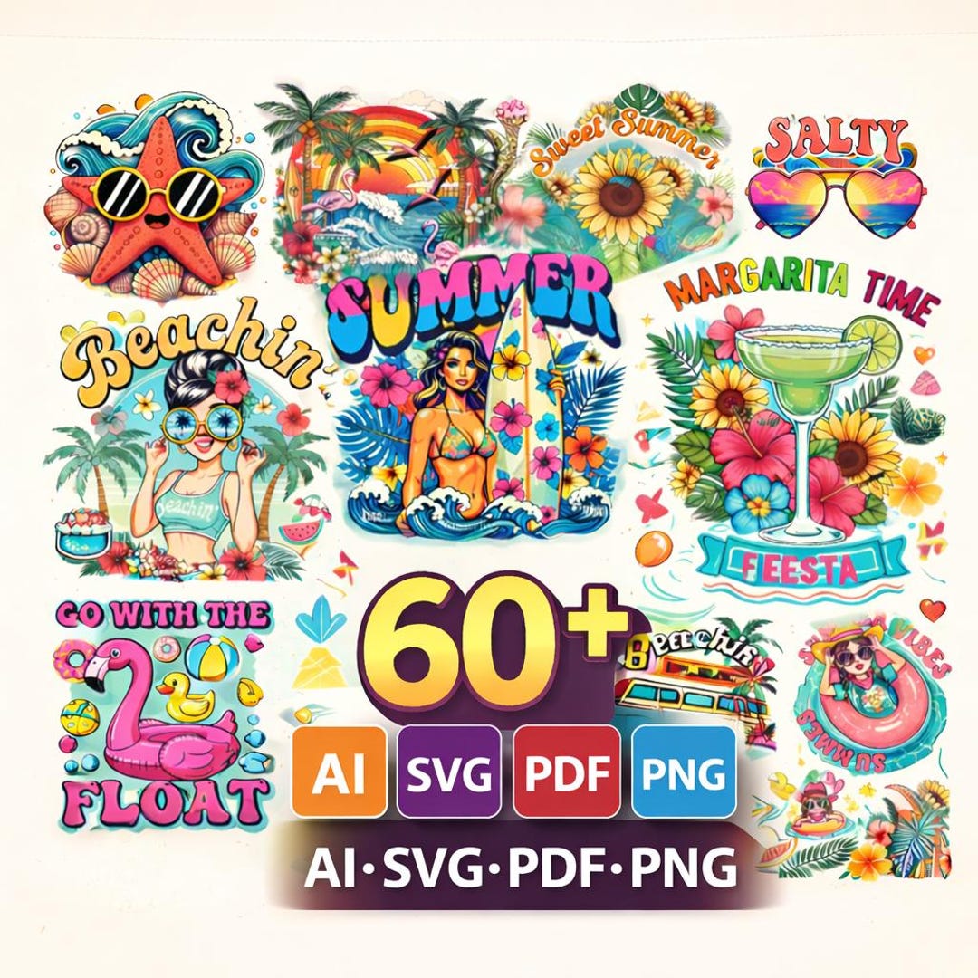 60+ Mega Summer SVG Bundle Beach Tropical Designs, Vacation PNG Clipart ...