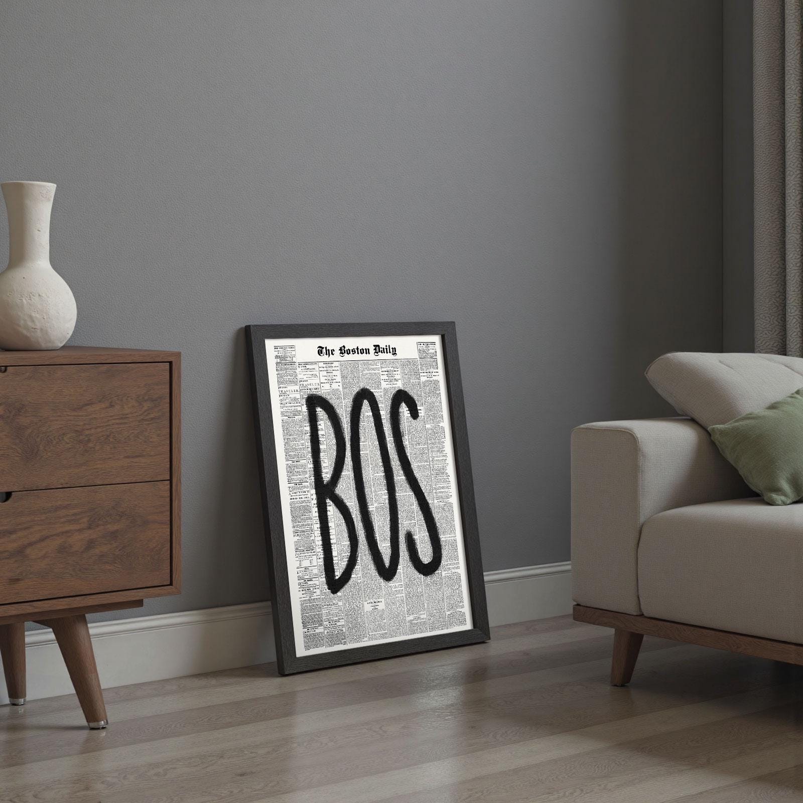 Boston Newspaper Print | "bos" Graffiti Art, Black Framed Poster - Etsy