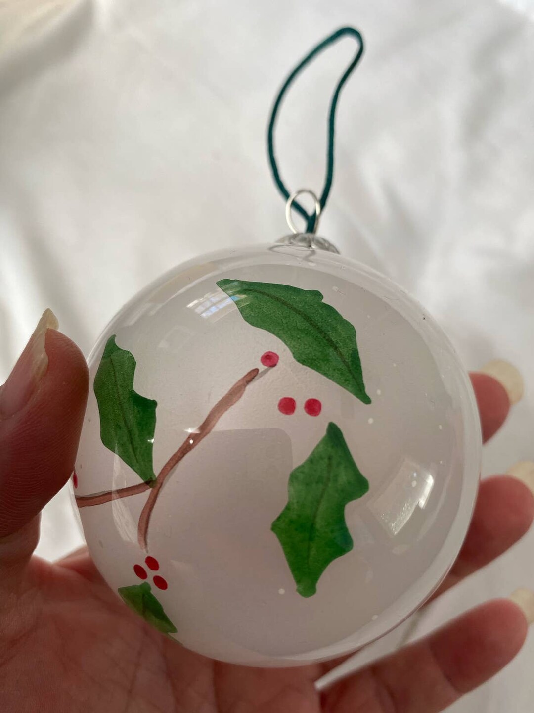 OOAK Vintage Hand Painted Glass Mistletoe Christmas Ornament - Etsy