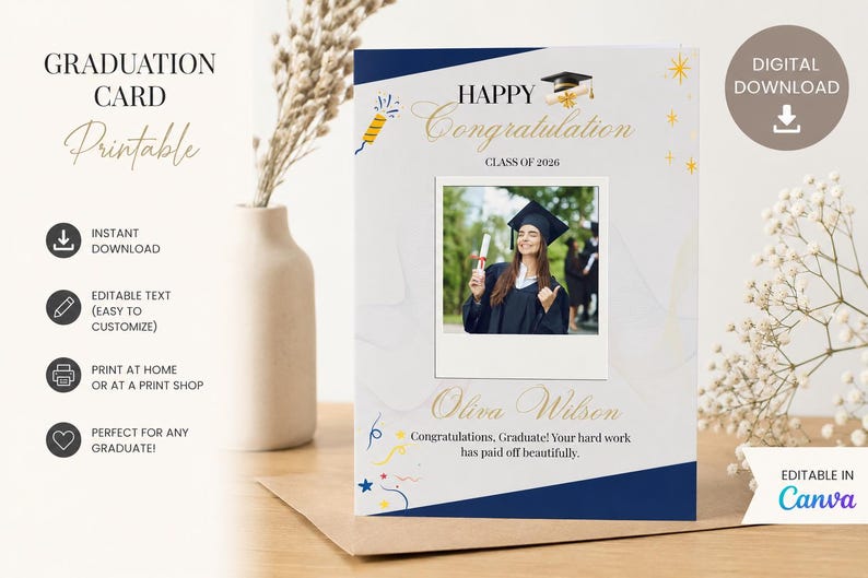 Class of 2026 Graduation Template, Personalized Graduation Card, Modern ...