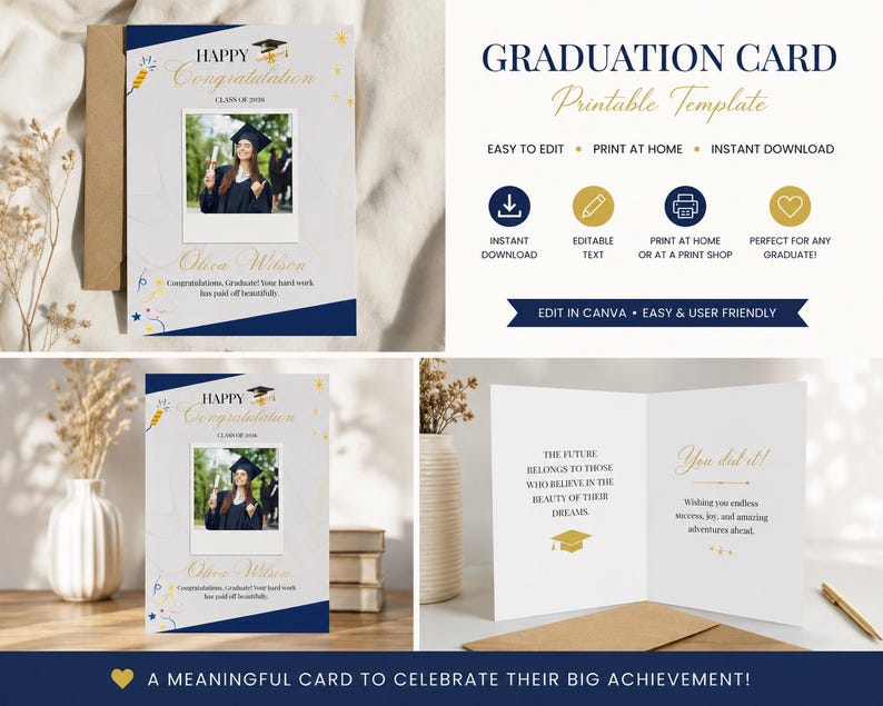Class of 2026 Graduation Template, Personalized Graduation Card, Modern ...