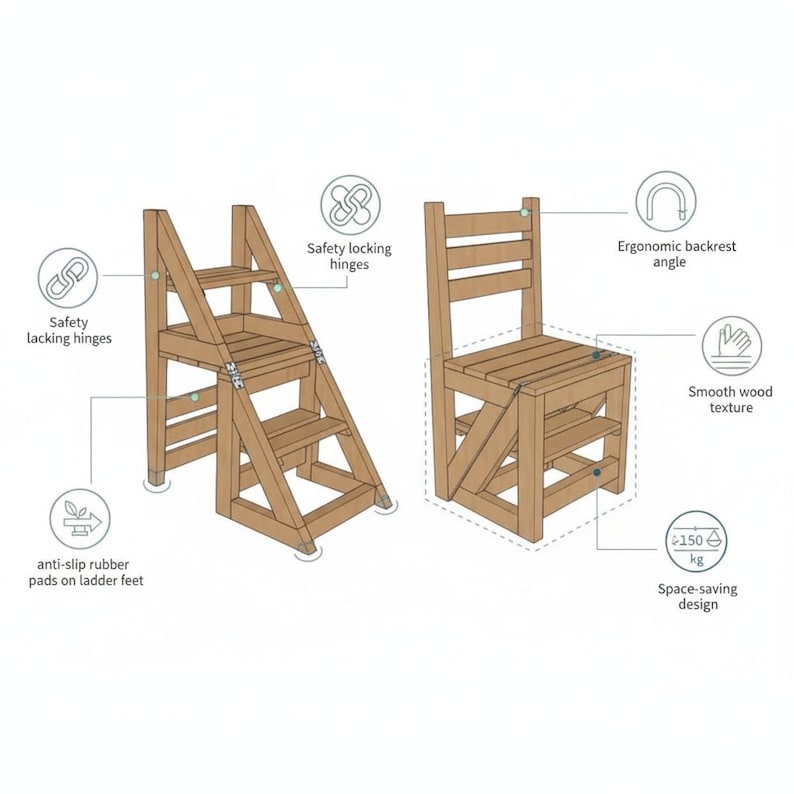 Convertible Ladder Chair Woodworking Plan | 2-in-1 Step Stool Chair DIY ...
