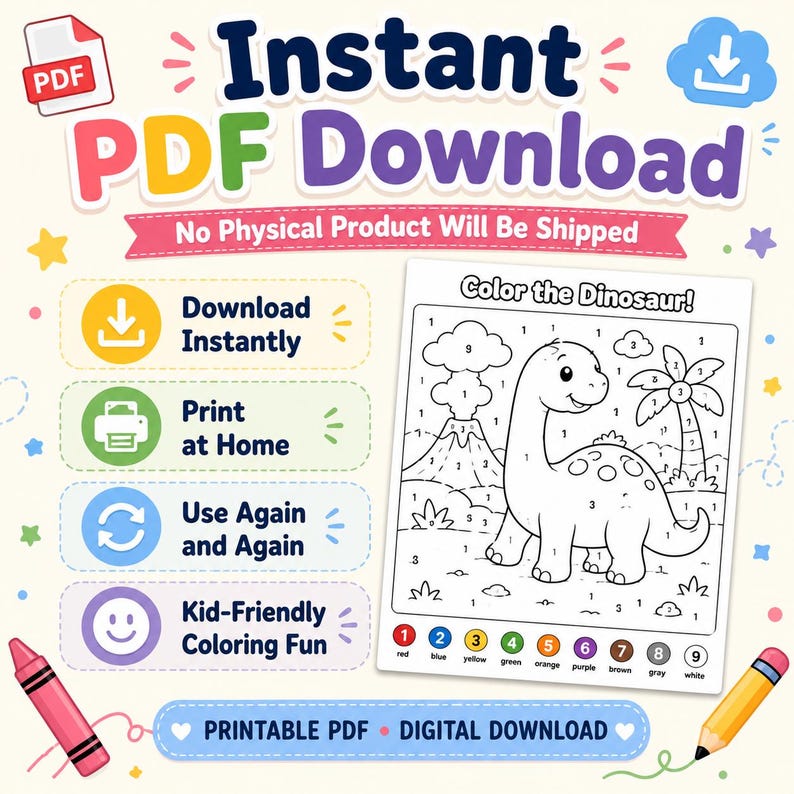 Color by Number Coloring Book for Kids, 20 Printable Pages, Preschool ...