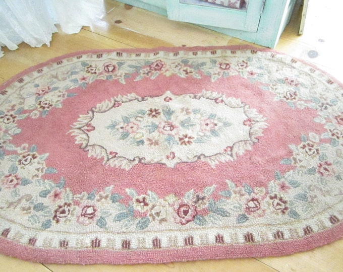 RESERVED Kelly Fabulous Shabby Chic Pink Wool Latch Hooked Rug With ...