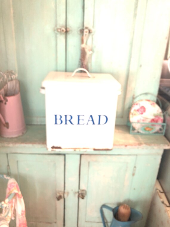 Vintage enamel bread box shabby decor prairie cottage kitchen | Etsy