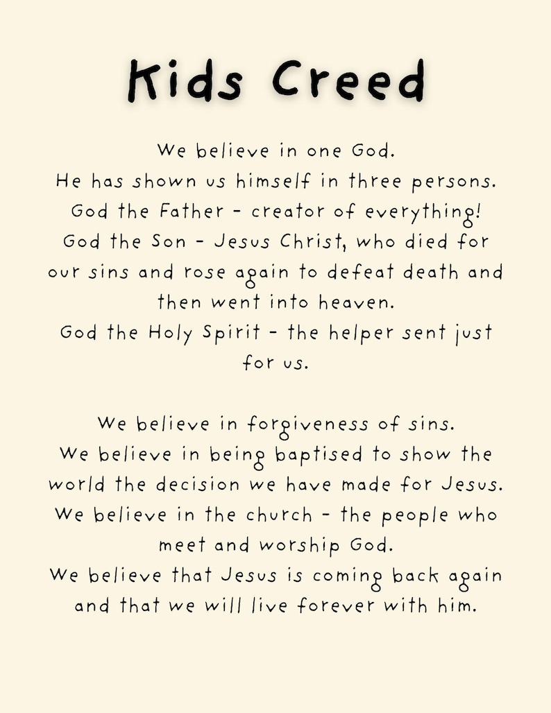 Kids Creed (nicene Creed) Christian Wall Print Digital Download - Etsy