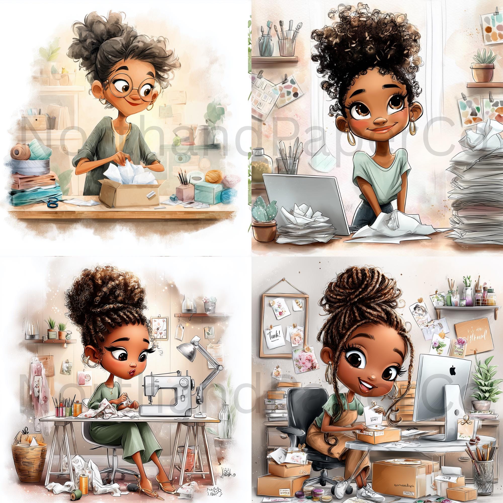 Black Girl Crafting Clipart Bundle, African American Planner Girl PNG ...