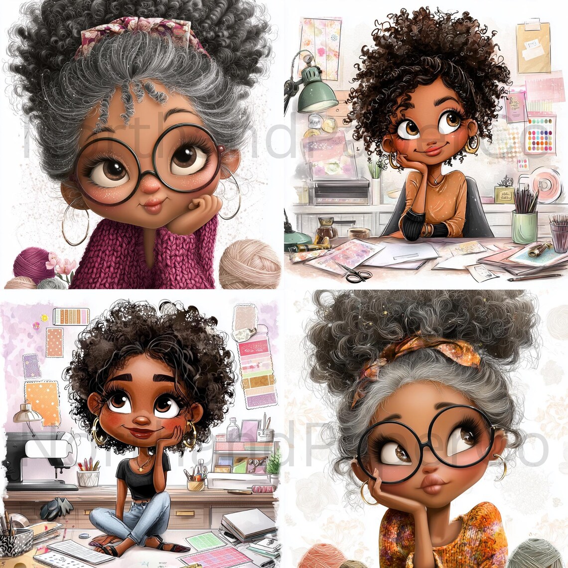 Black Girl Crafting Clipart Bundle, African American Planner Girl PNG ...