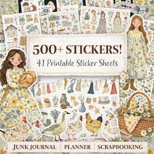 500+ Cottagecore Stickers Printable, 41 Planner Sticker Sheets, Junk ...