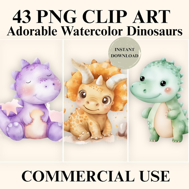 Watercolor Dinosaur Clipart Bundle, Baby Nursery Decor, Kids Pngs ...